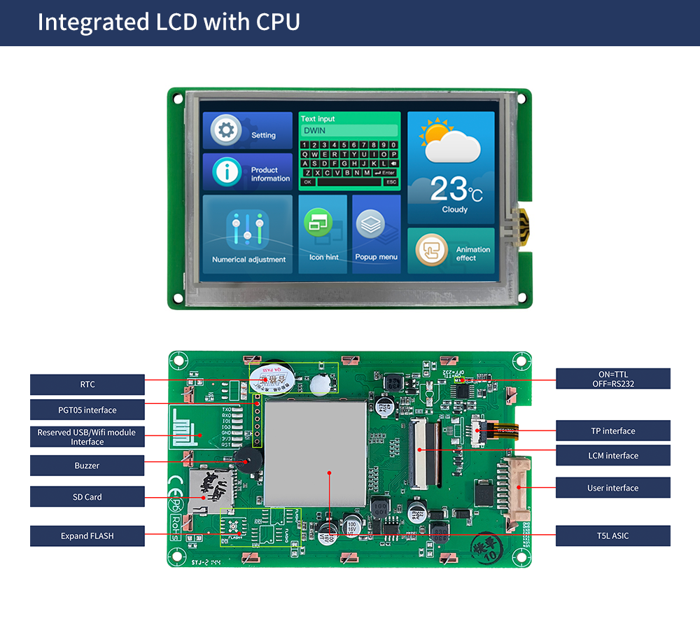 DWIN DMG80480T043_09WN 4.3 Inch HMI Display | 800?480 UART TFT IPS Screen